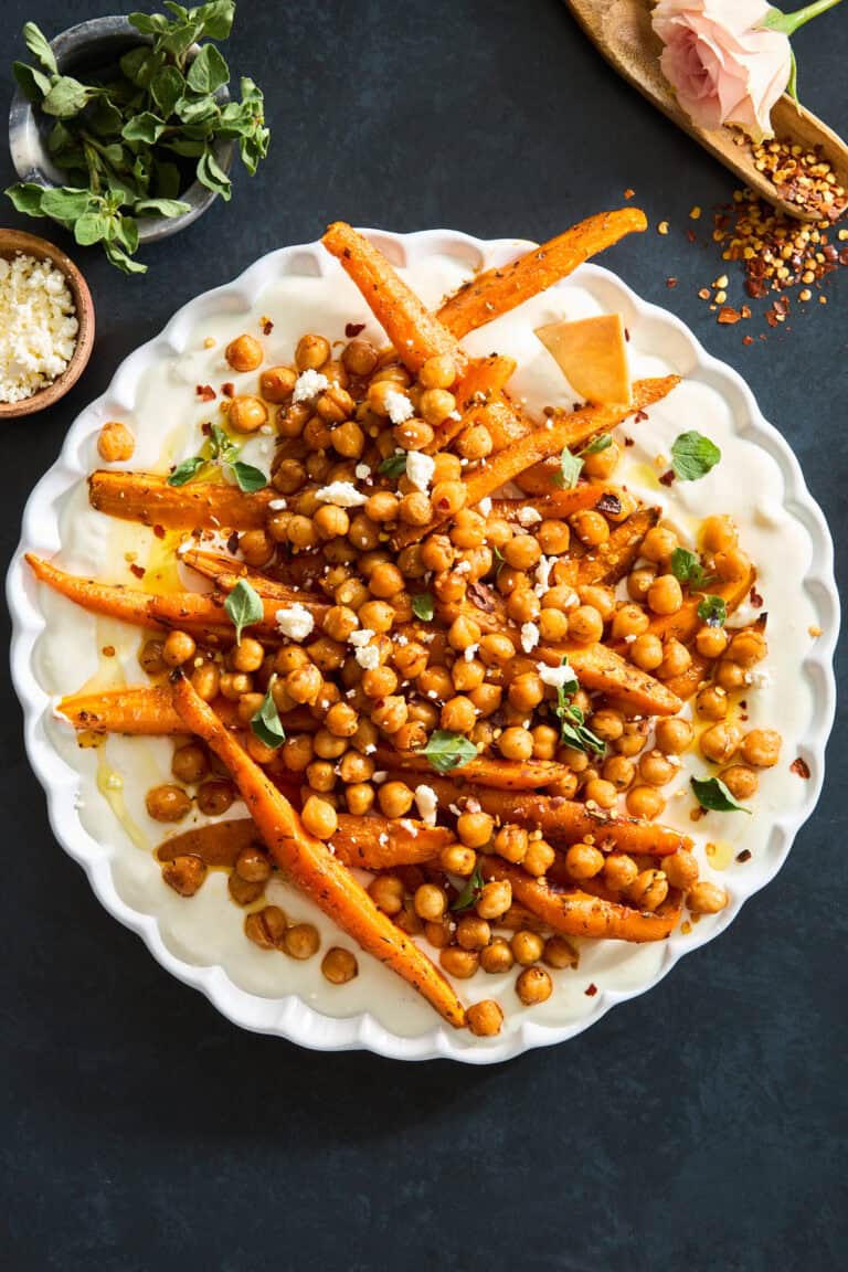 Chickpeas and Roasted Carrots with Whipped Feta - Food Dolls
