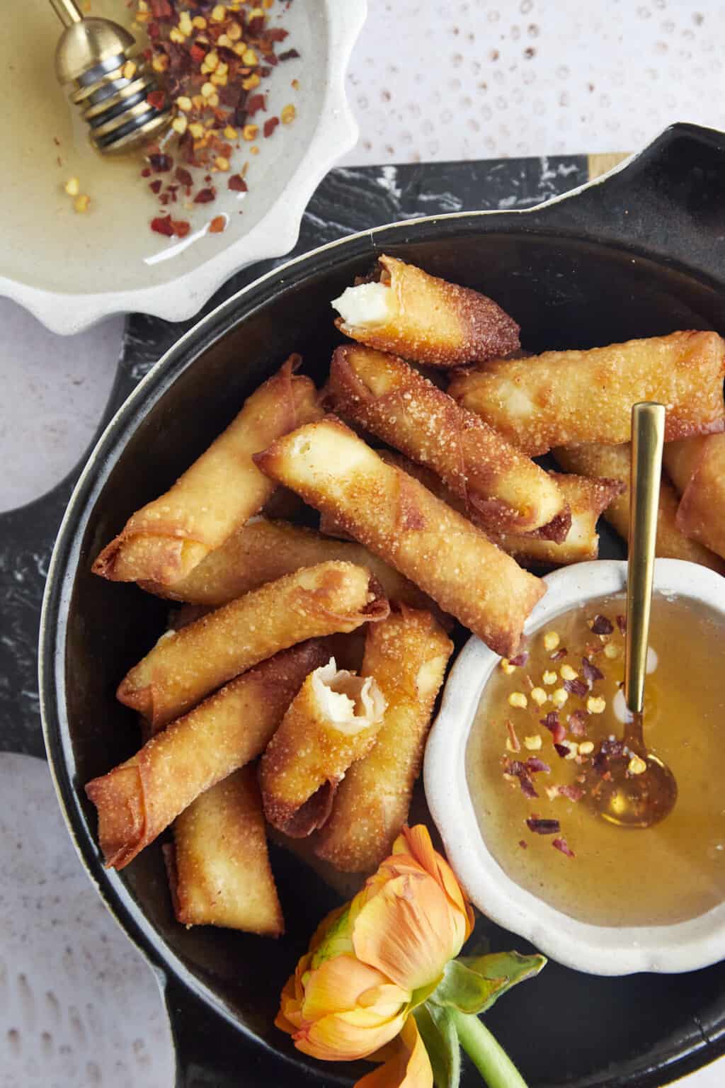 Fried Feta Rolls with Hot Honey - Food Dolls