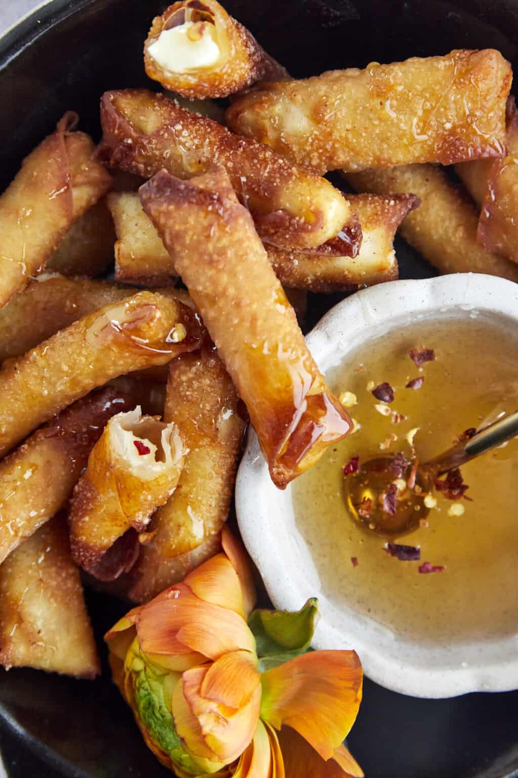 Fried Feta Rolls with Hot Honey - Food Dolls