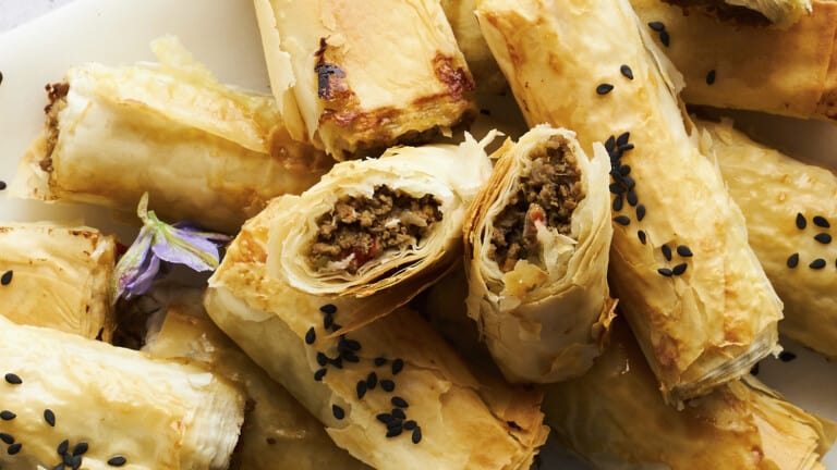 Savory Phyllo Rolls with Ground Beef - Food Dolls