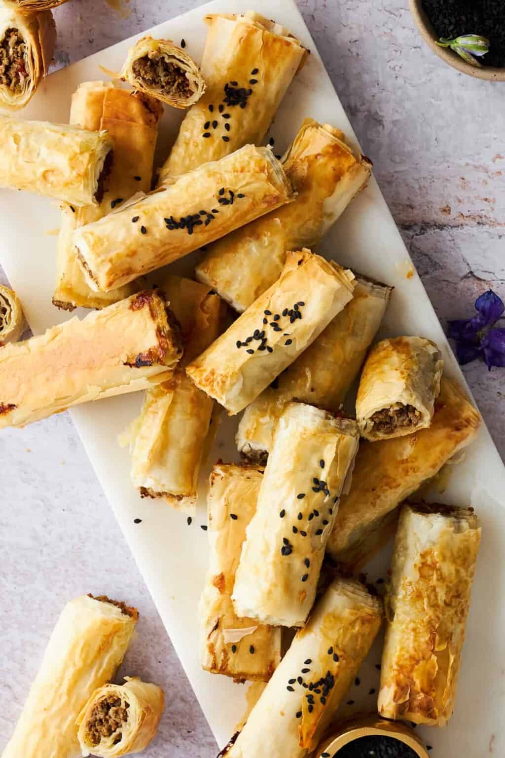 Savory Phyllo Rolls with Ground Beef - Food Dolls