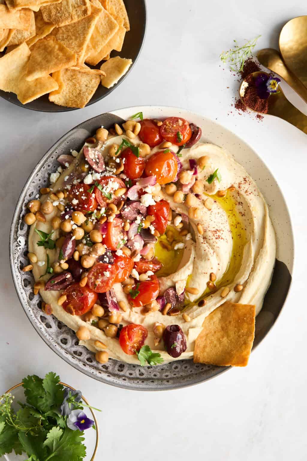 Hummus with Roasted Tomatoes and Olives - Food Dolls