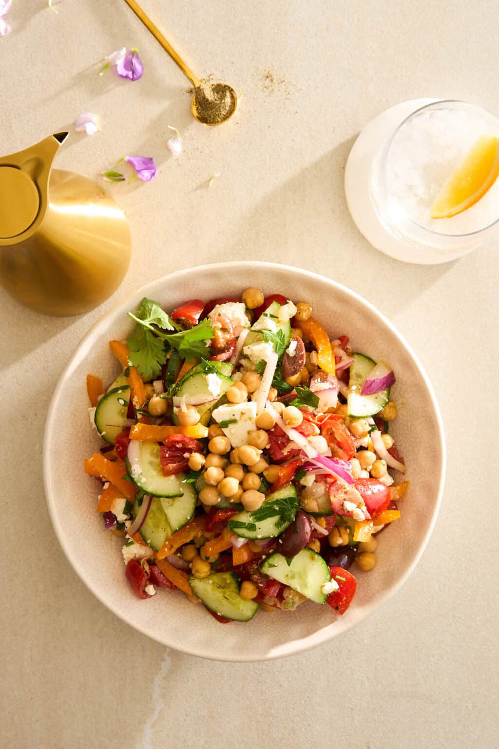 Greek Chickpea Salad with Red Wine Vinaigrette - Food Dolls