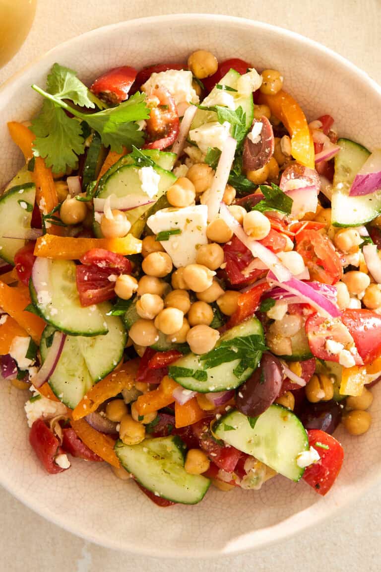 Greek Chickpea Salad with Red Wine Vinaigrette - Food Dolls