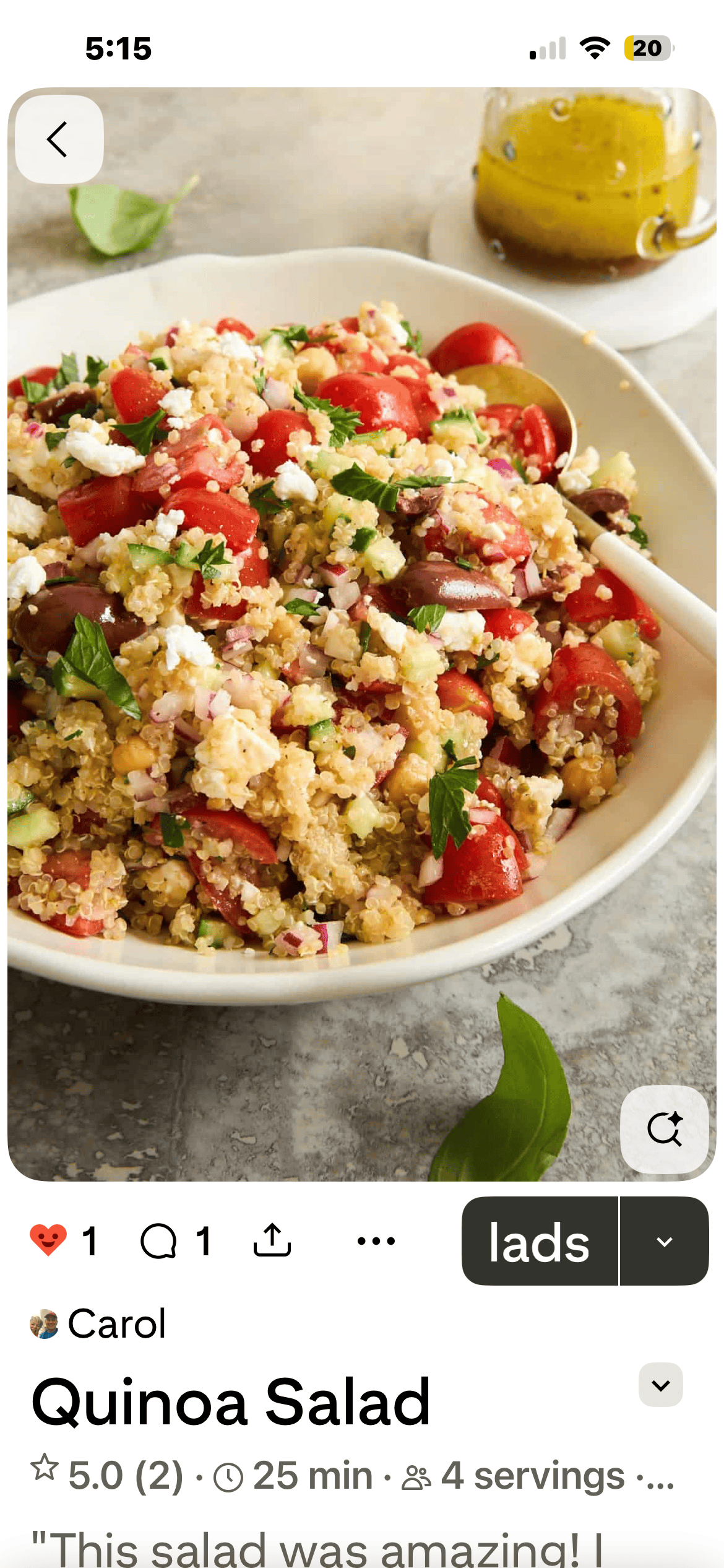 Quinoa Chickpea Salad with Vinaigrette - Food Dolls